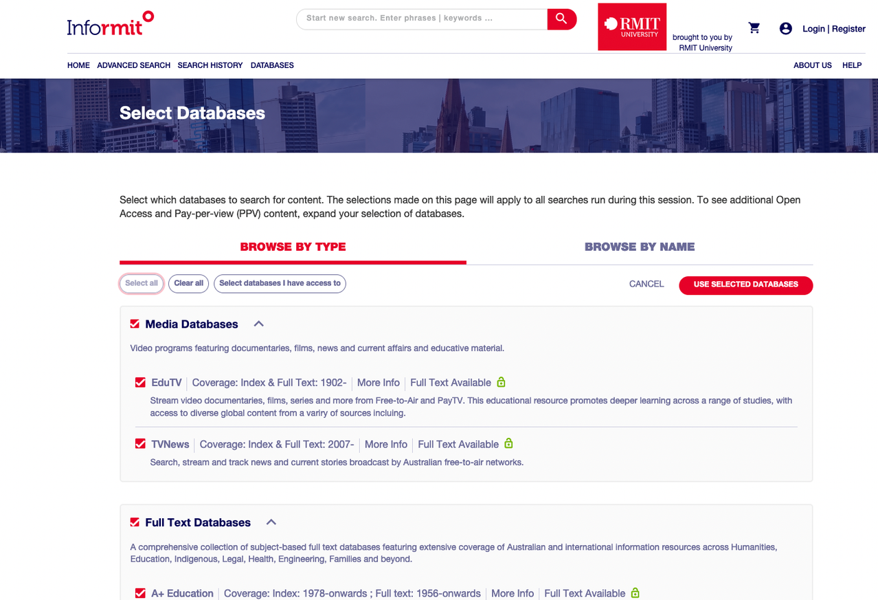 Informit Search | Database selection